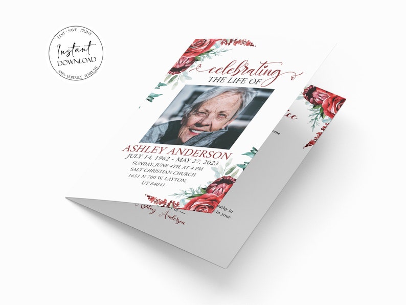 Celebration of Life Funeral Program Template Red Funeral - Etsy