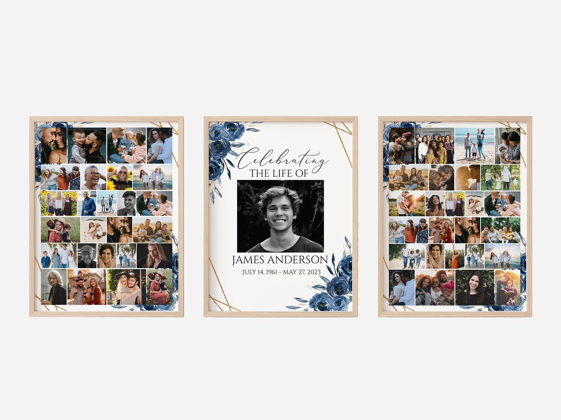 Celebration of Life Funeral Poster Royal Blue Floral Collage - Etsy