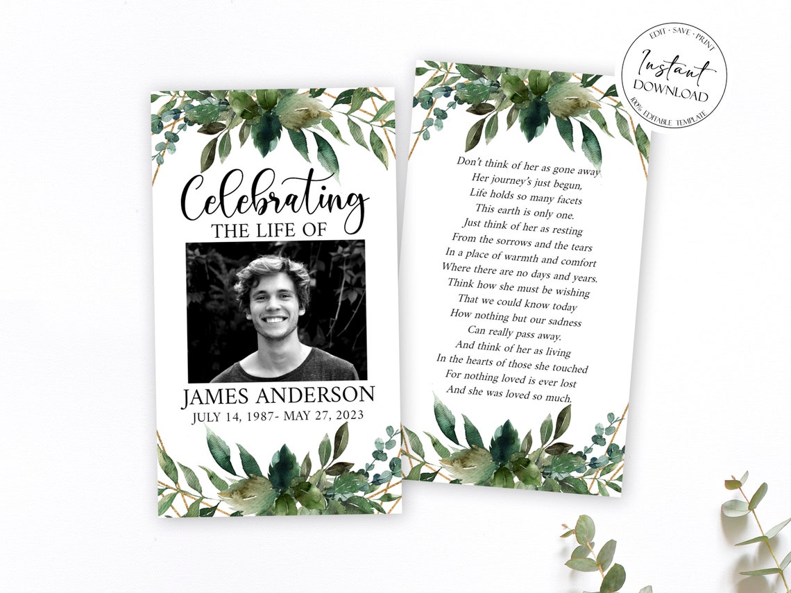 Editable Funeral Prayer Card Template, Printable Memorial Prayer Card ...