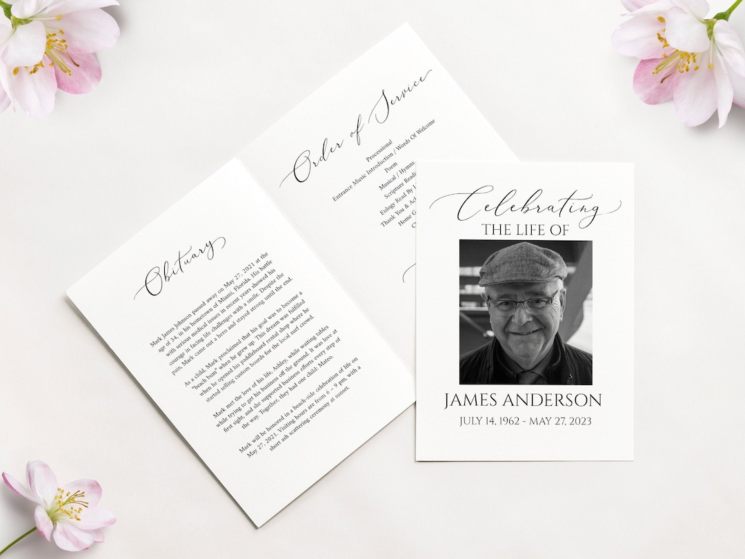 Celebration of Life Funeral Program Template, Funeral Brochure, Simple ...
