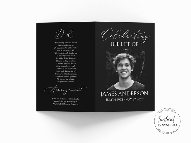 Black 8 Page Funeral Program Template Celebration of Life - Etsy