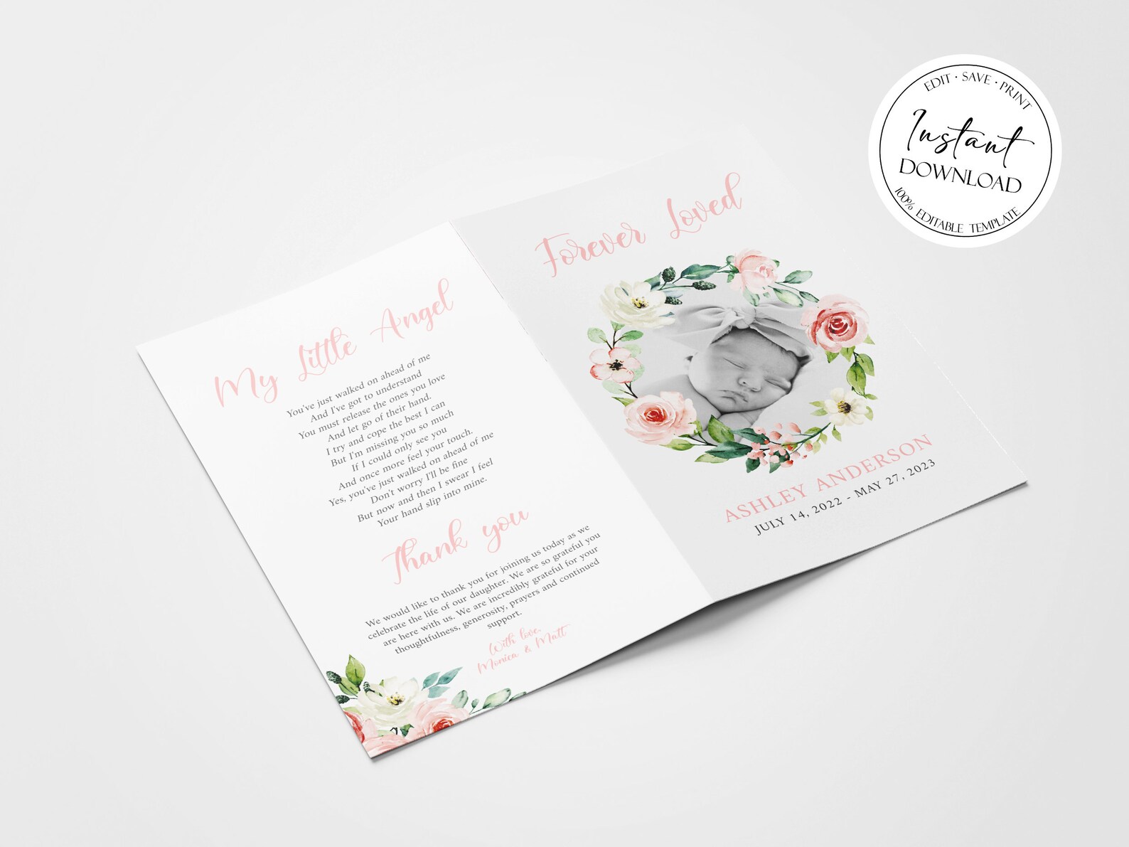 Baby Funeral Program, Funeral Service Program Template for Baby, Child ...
