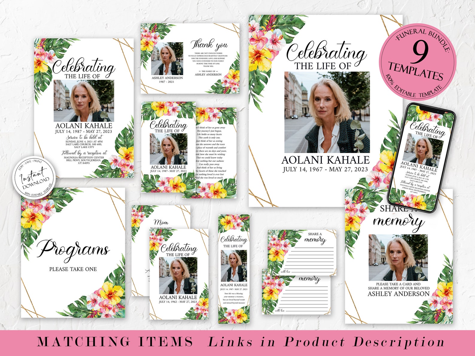 Tropical Funeral Bookmark Template Hawaiian Funeral Bookmark - Etsy