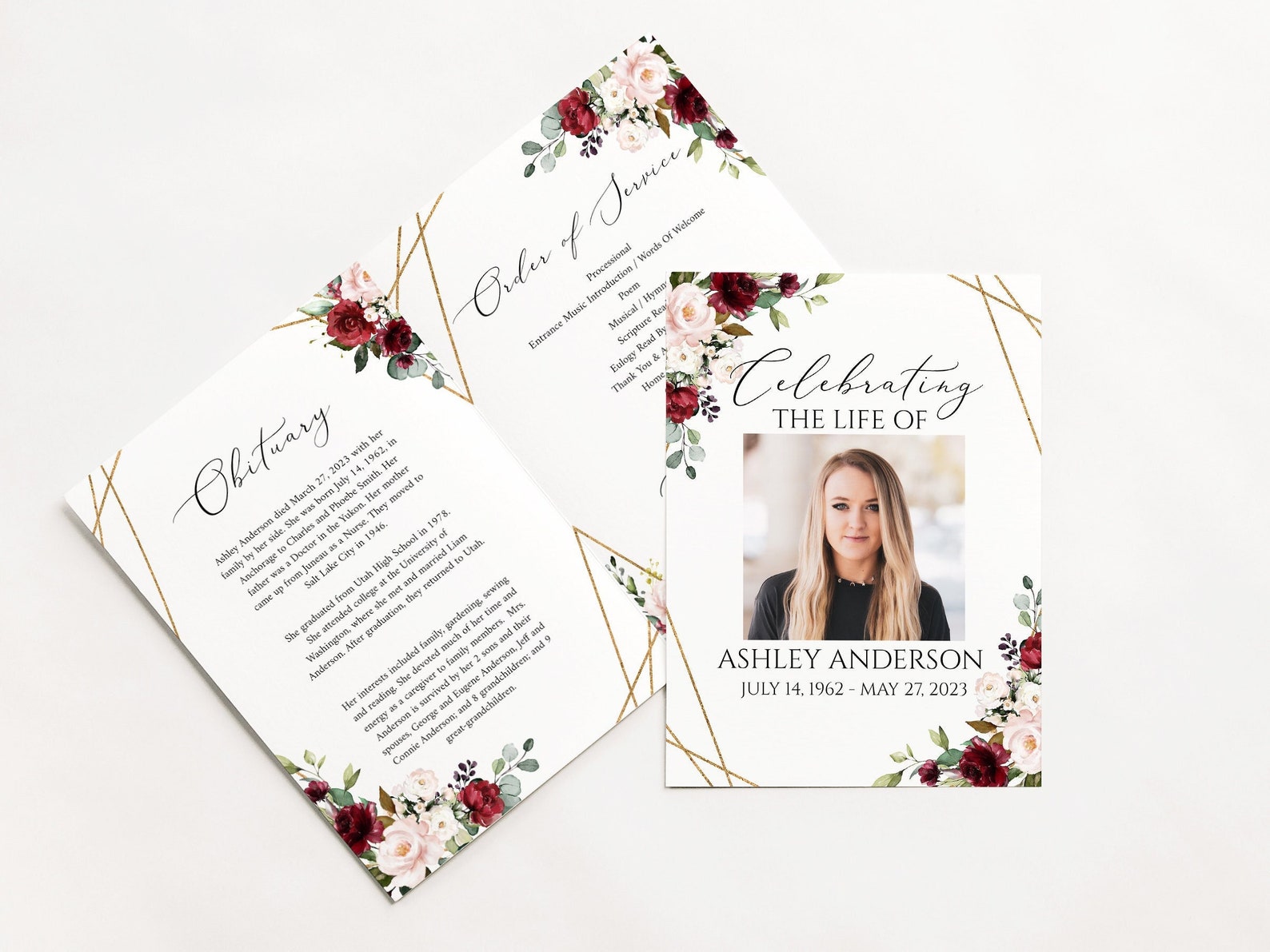 Celebration of Life Funeral Program Red Roses Funeral Program - Etsy