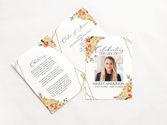 Celebration of Life Funeral Program Elegant Floral Funeral | Etsy
