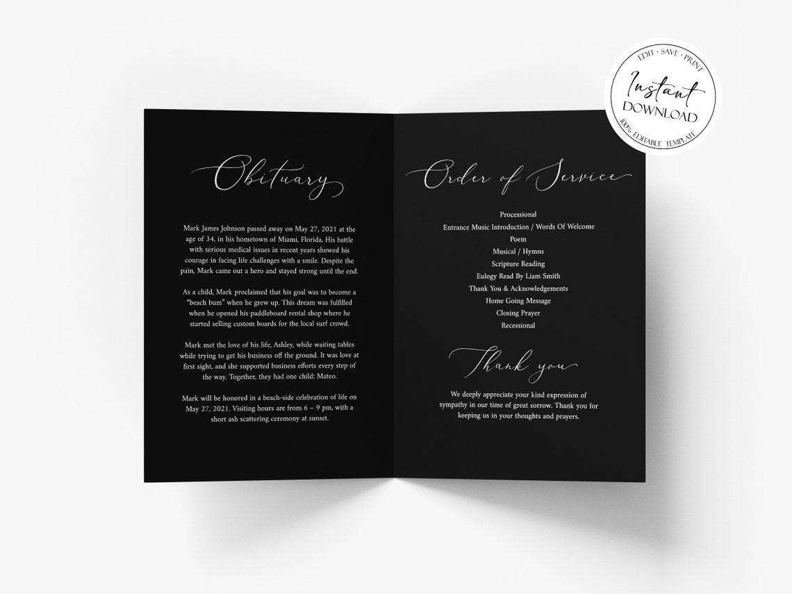 Celebration of Life Funeral Program Black Funeral Memorial - Etsy