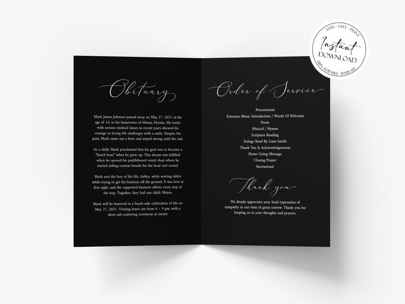 Celebration of Life Funeral Program Black Funeral Memorial - Etsy