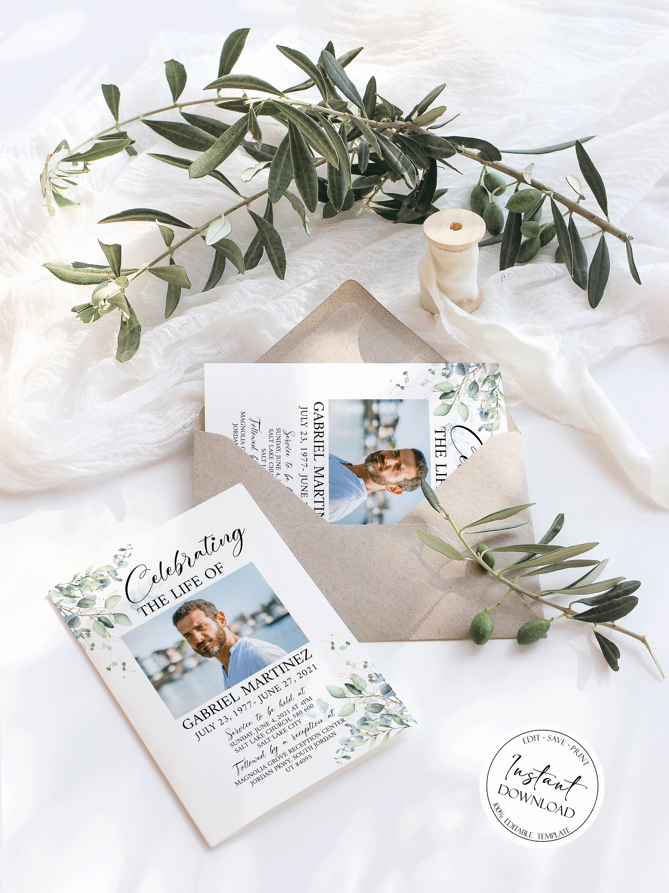 Celebration of Life Greenery Funeral Invitation Funeral | Etsy
