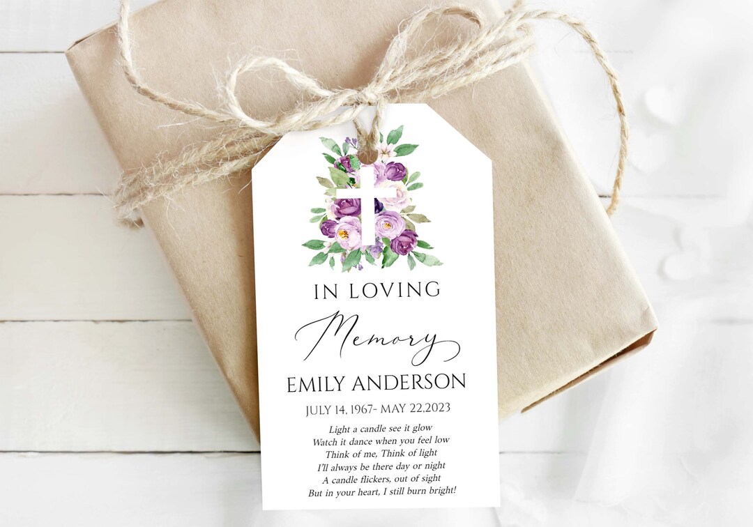 Celebration of Life Purple Funeral Favor Tag Template - Etsy