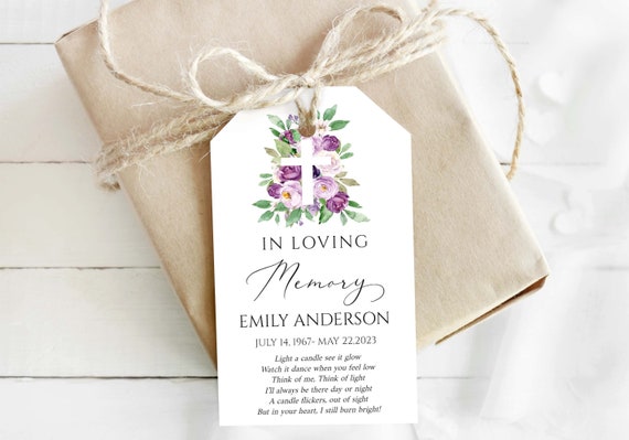 Celebration of Life Purple Funeral Favor Tag Template | Etsy