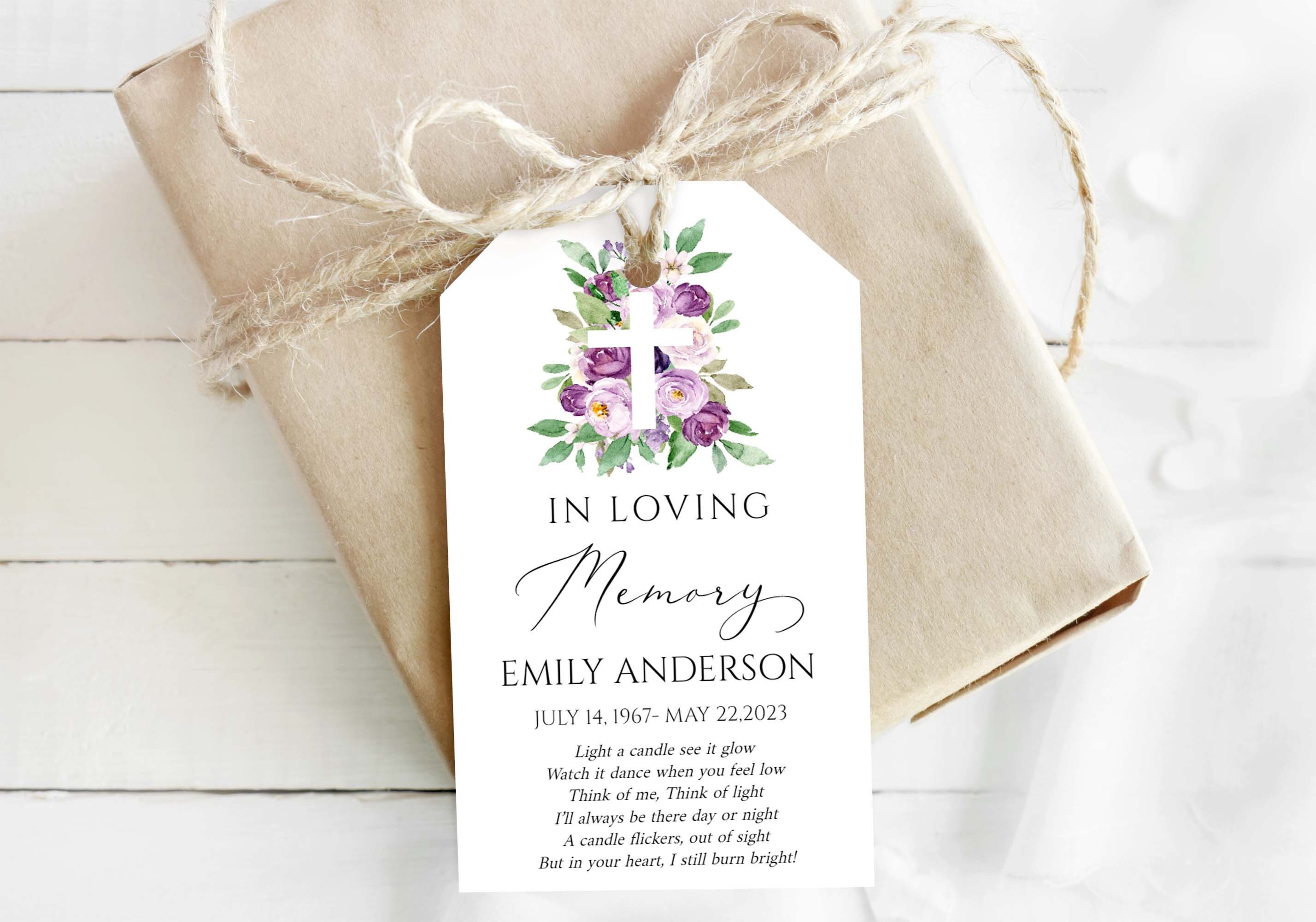 Celebration of Life Purple Funeral Favor Tag Template - Etsy