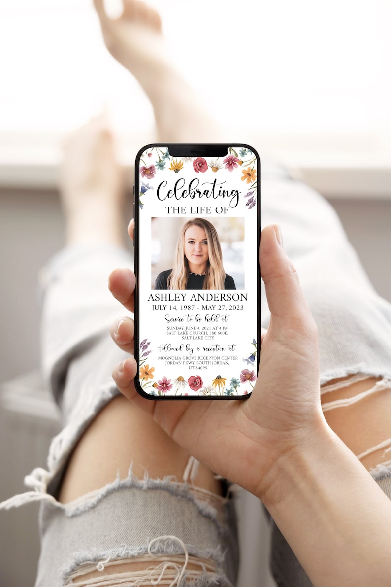 Wildflower Digital Funeral Invitation, Garden Flower Memorial Evite ...