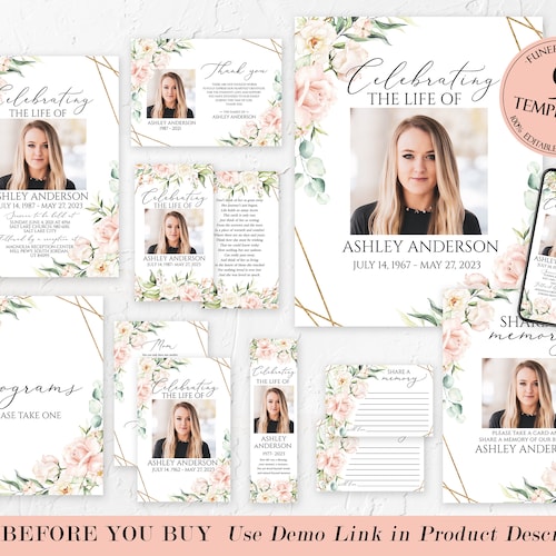 Editable Funeral Bundle Memorial Package Celebration of Life - Etsy