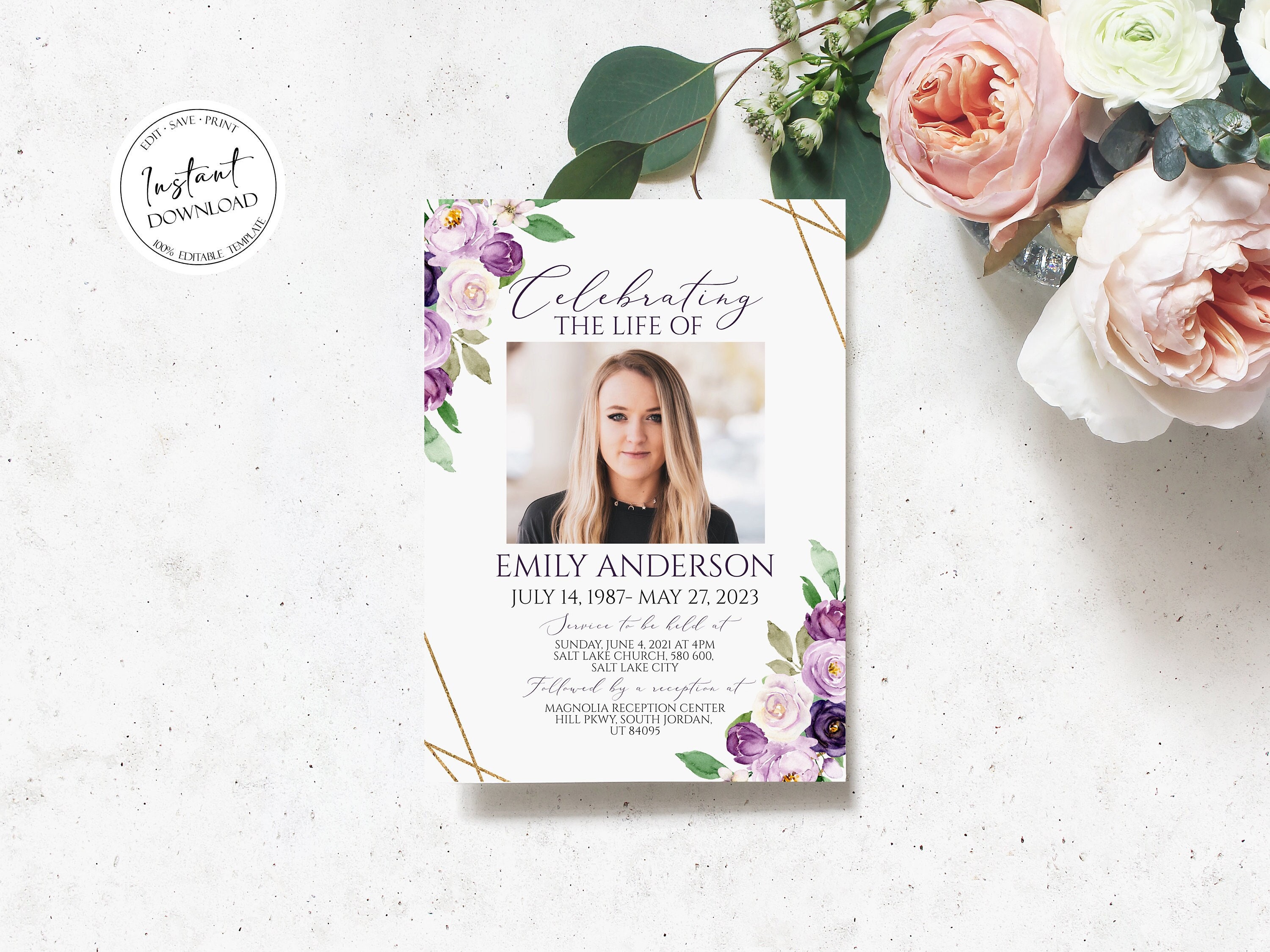 Celebration of Life Invitation Funeral Invitation Purple - Etsy