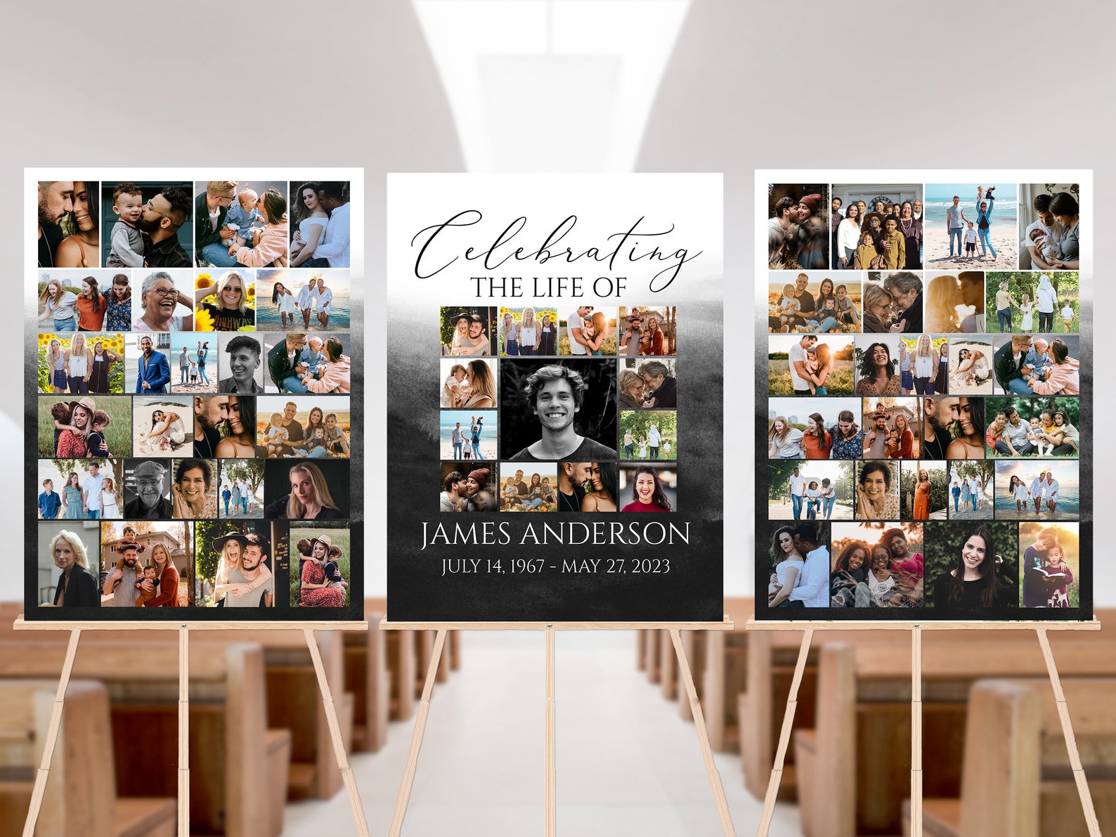 Celebration of Life Funeral Poster Editable Black Watercolor Photo ...