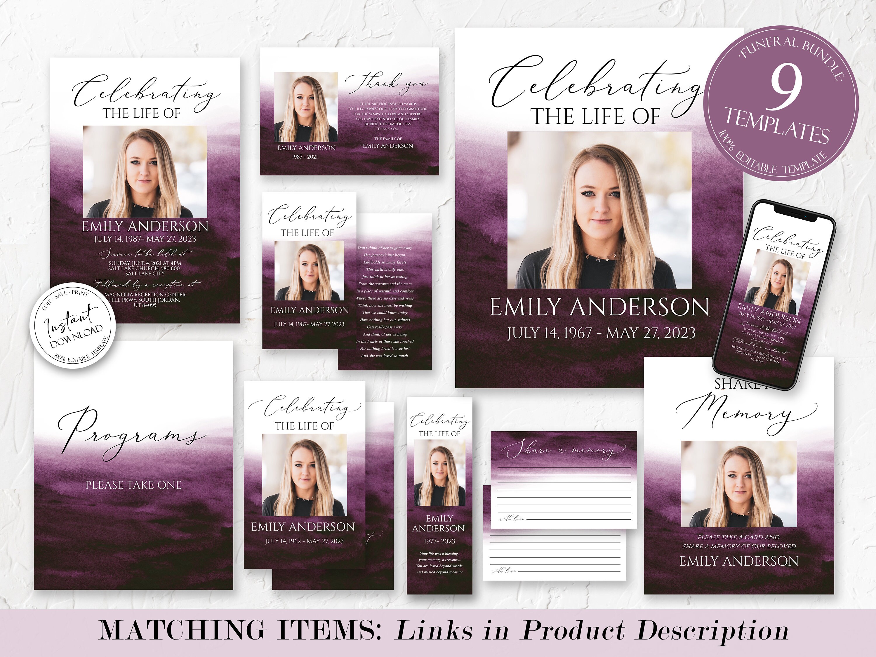 Celebration of Life Funeral Program, Purple Watercolor Funeral Program ...
