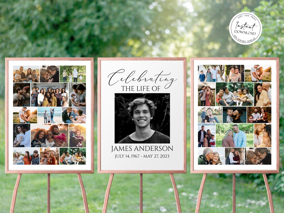 Celebration of Life Funeral Poster, Editable Photo Collage Funeral ...