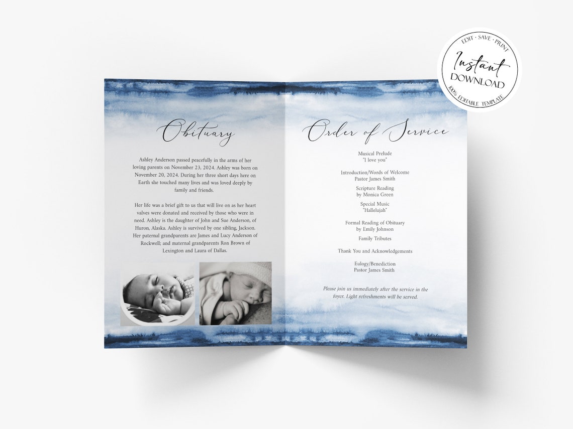Baby Funeral Program Funeral Service Program Template for - Etsy