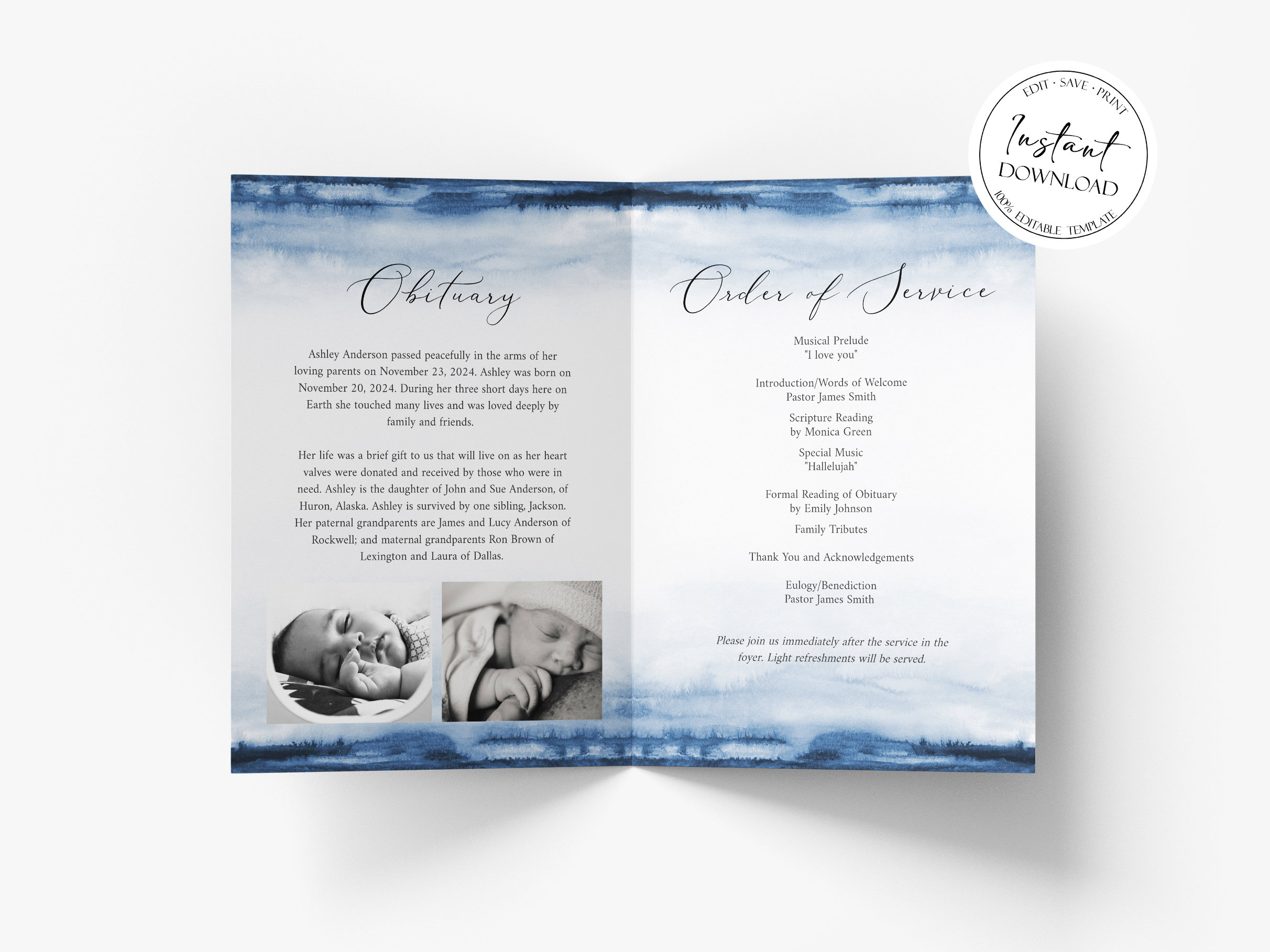 Baby Funeral Program, Funeral Service Program Template for Baby Child ...
