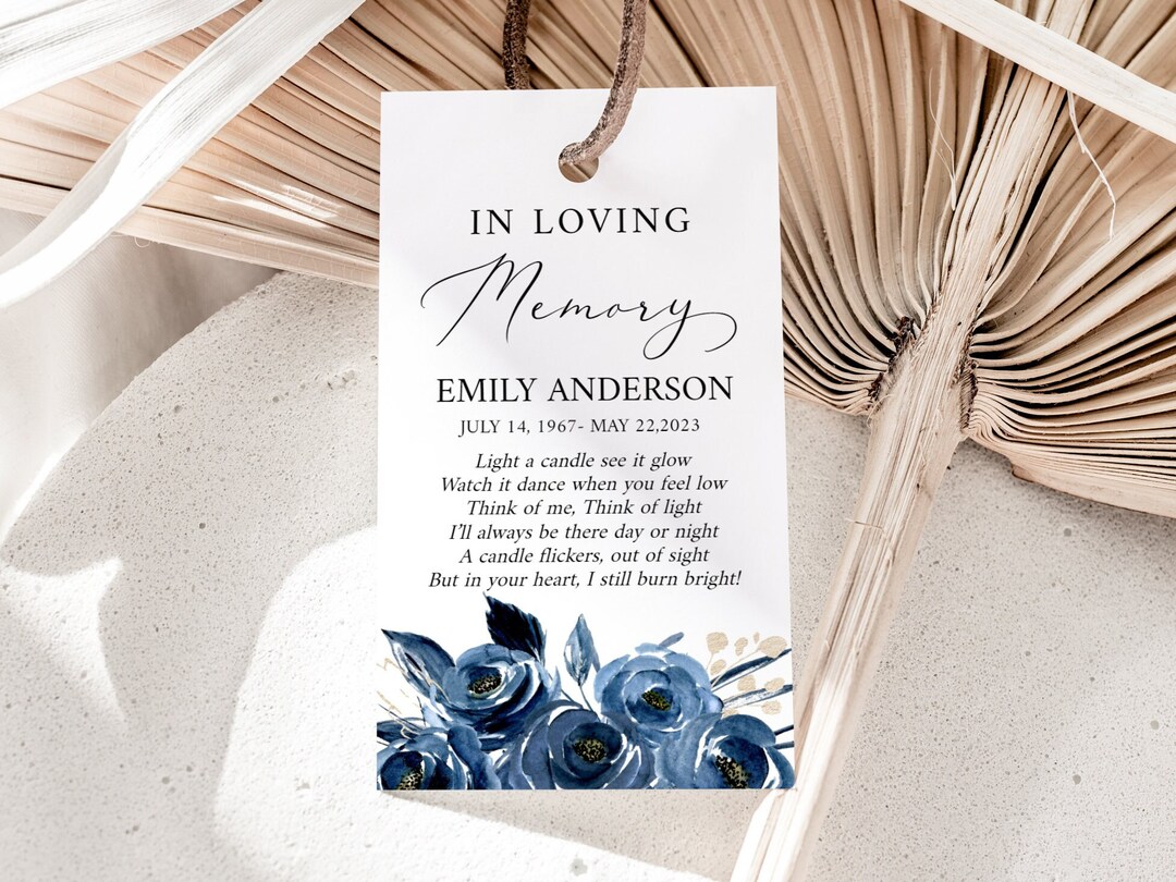 Celebration of Life Invitation Royal Blue Floral Funeral Favor Tag ...