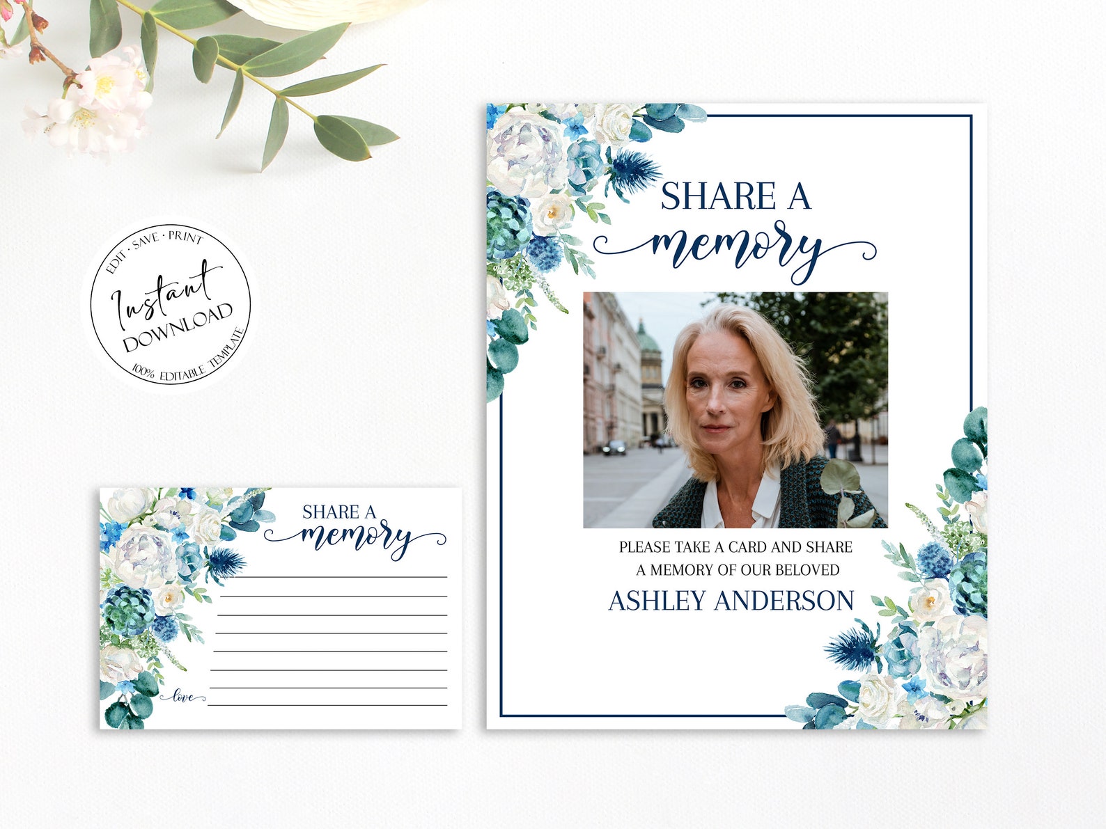 Funeral Share a Memory Sign Share a Memory Card Blue White | Etsy