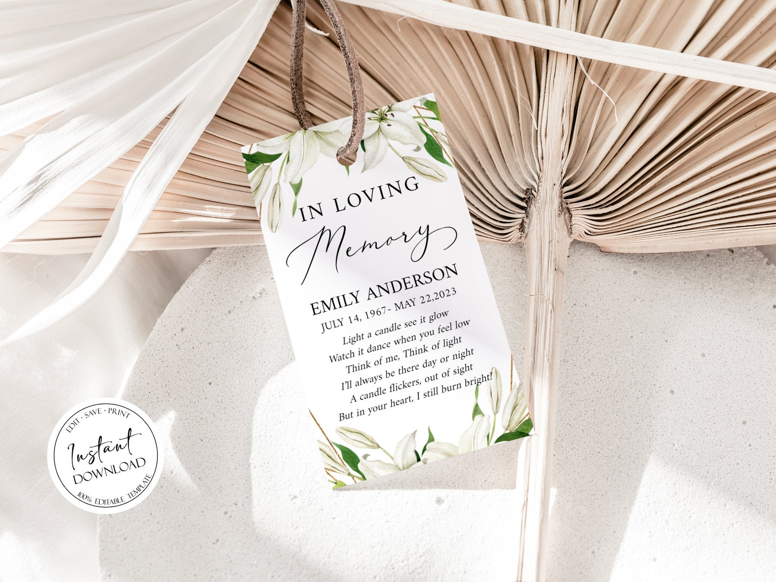 Celebration of Life Invitation Funeral Favor Tag Template - Etsy