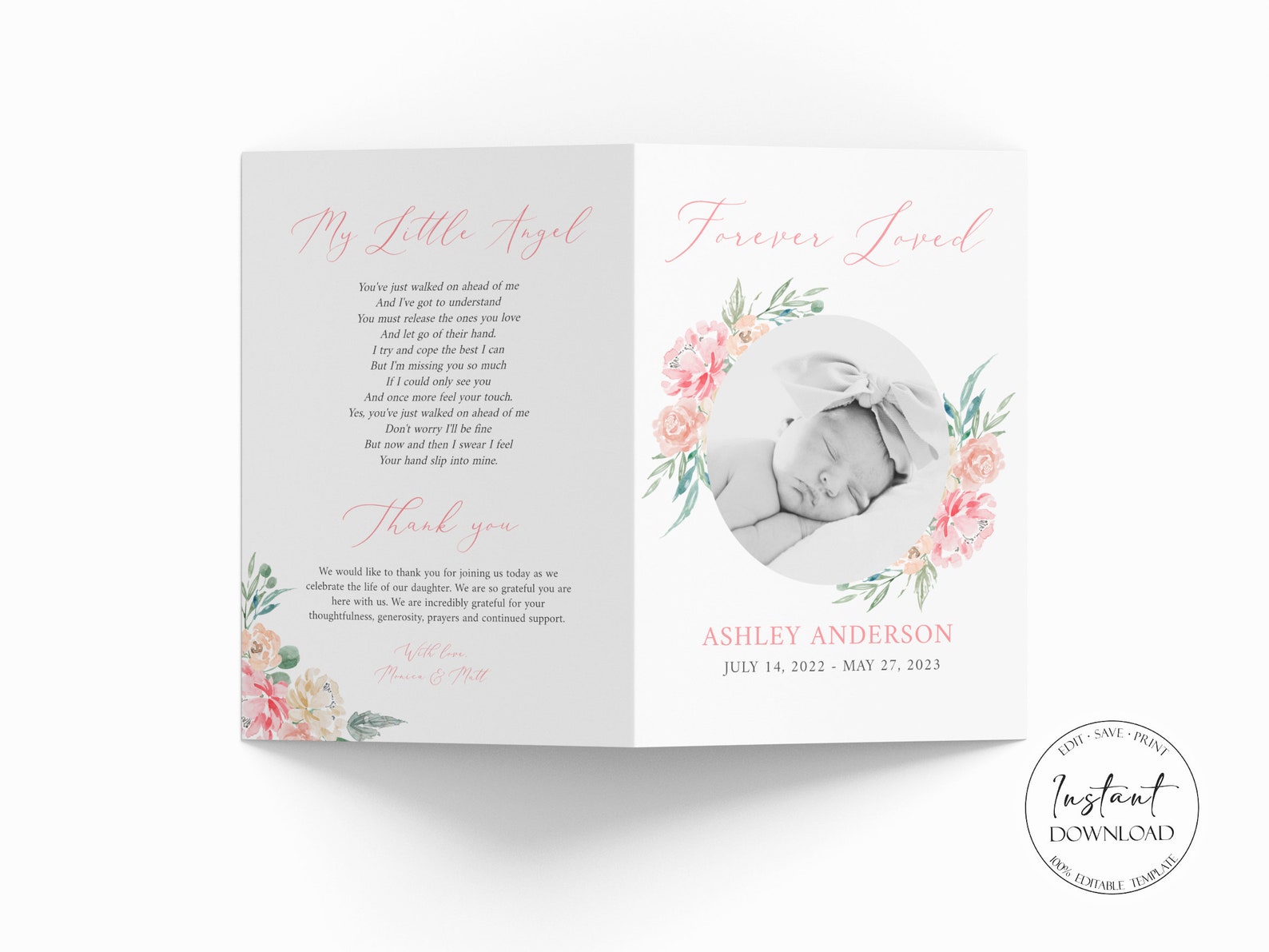 Baby Funeral Program Funeral Service Program Template for | Etsy