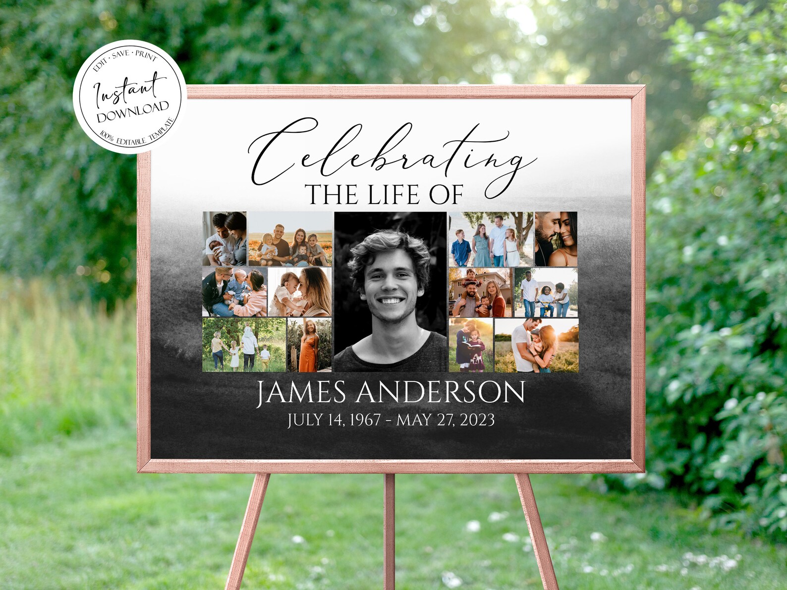 Celebration of Life Multiple Photos Funeral Welcome Sign, Editable ...
