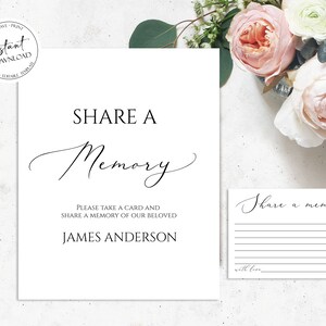 Share a Memory Funeral Sign and Share a Memory Card, Simple Funeral ...