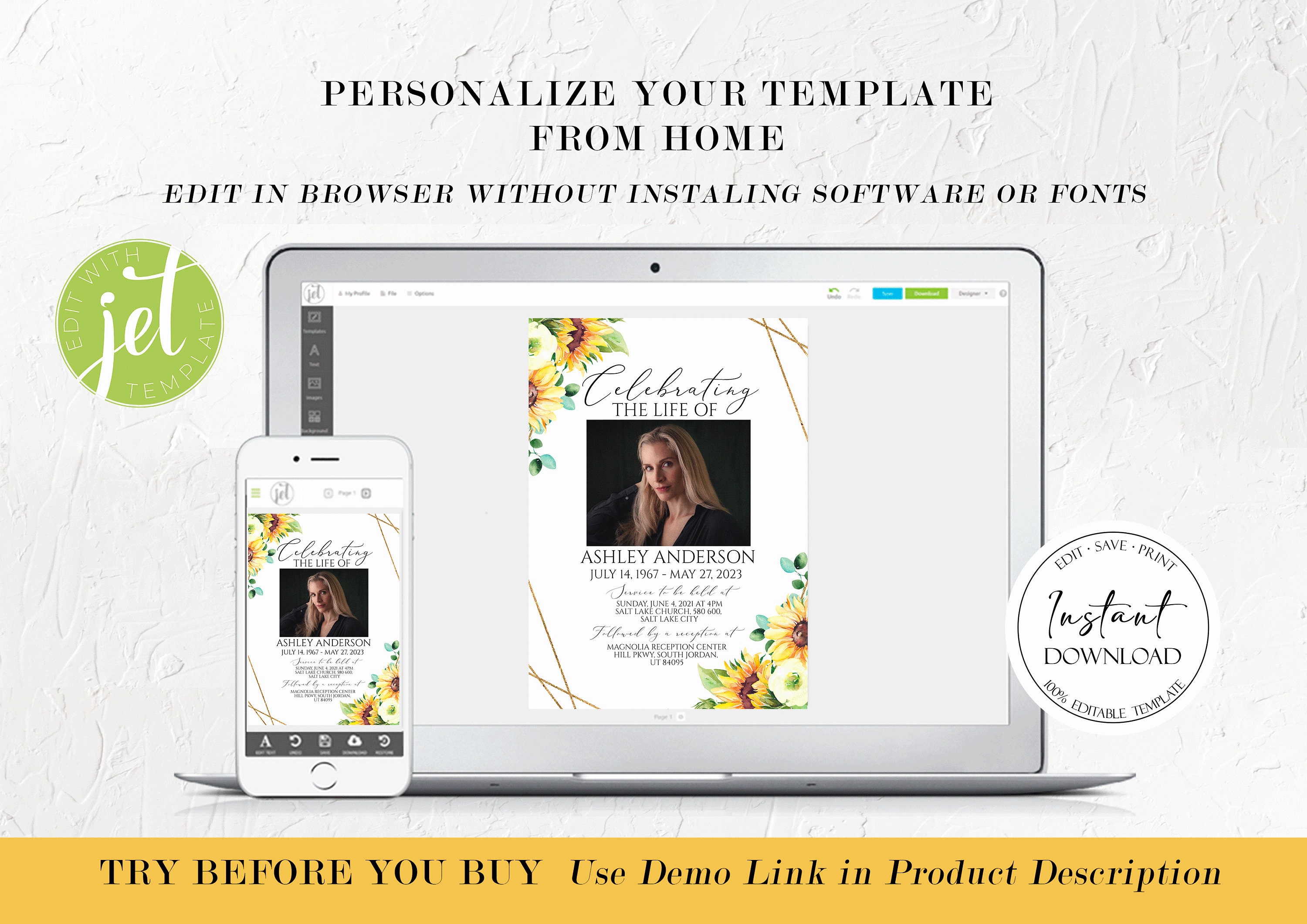 Editable Funeral Bundle Memorial Package Celebration of Life - Etsy