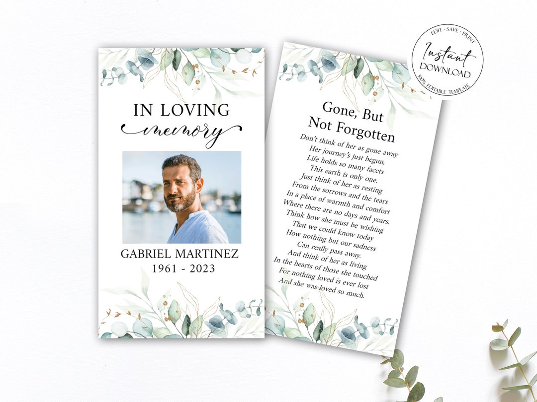 Editable Funeral Prayer Card, Printable Memorial Prayer Card Template ...