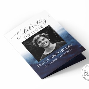 11x17 Blue Watercolor Funeral Program, Celebration of Life Program ...