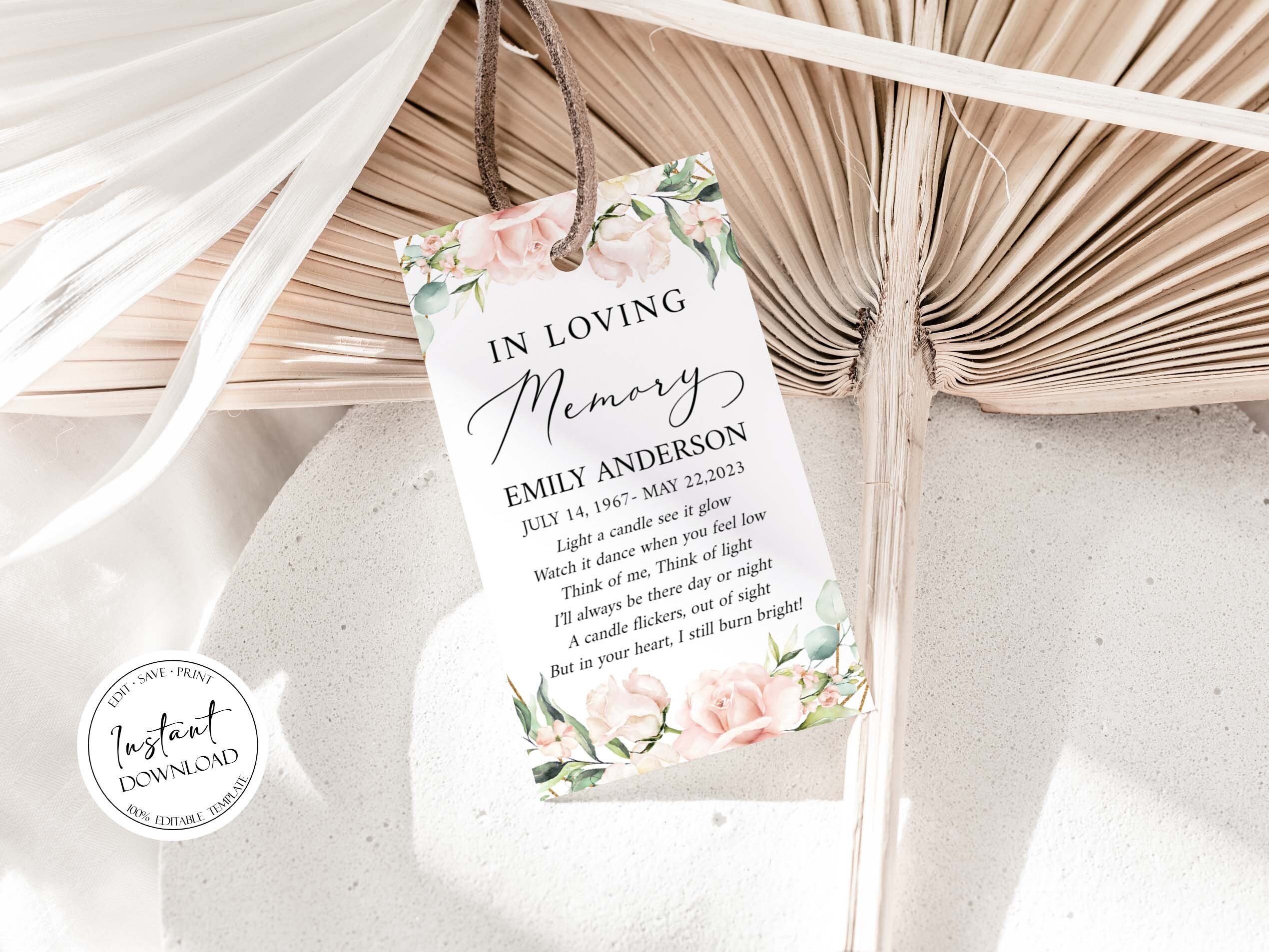 Celebration of Life Blush Pink Funeral Favor Tag Template | Etsy