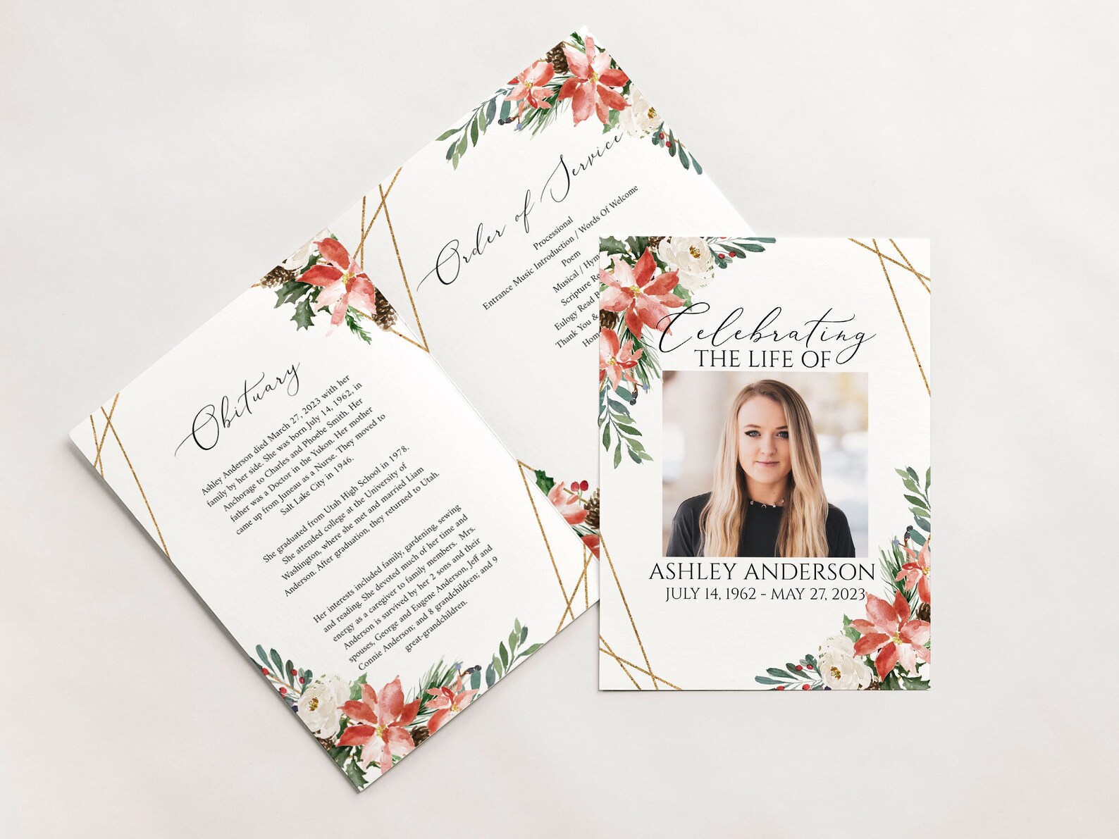 Celebration of Life Funeral Program, Christmas Funeral Program Template ...