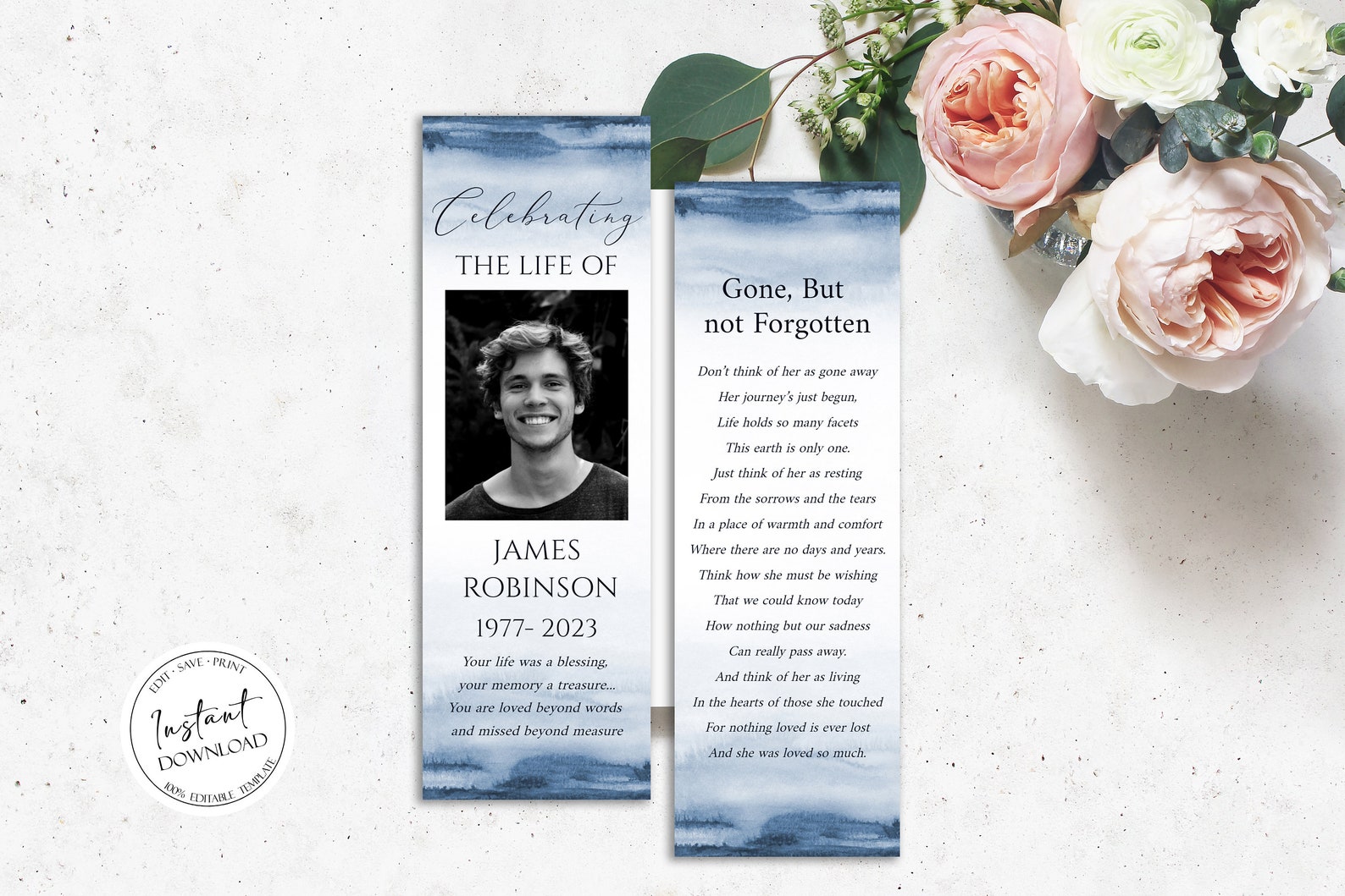 Celebration of Life Bookmark Blue Watercolor Funeral Bookmark - Etsy