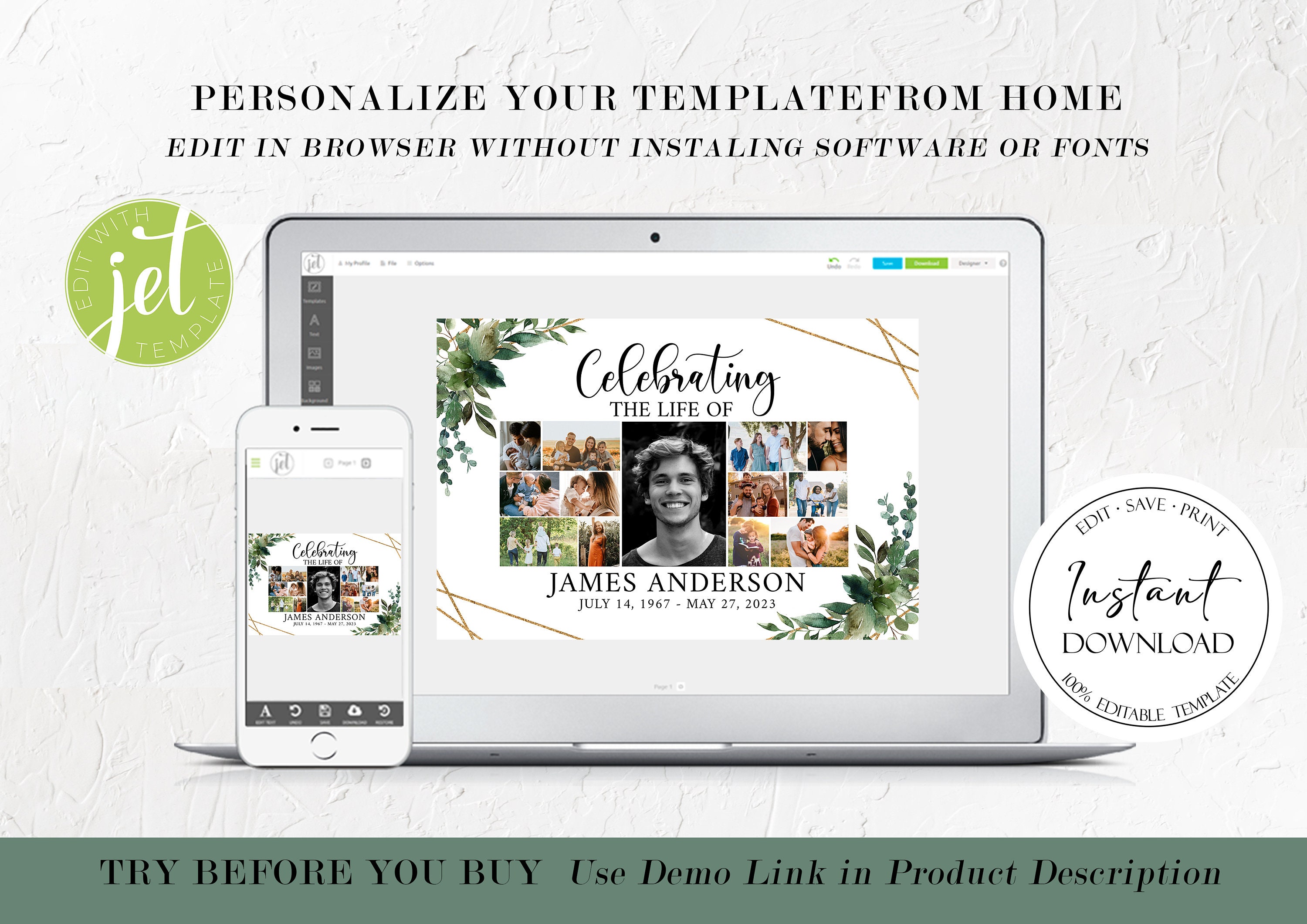 Celebration of Life Multiple Photos Funeral Welcome Sign Editable ...