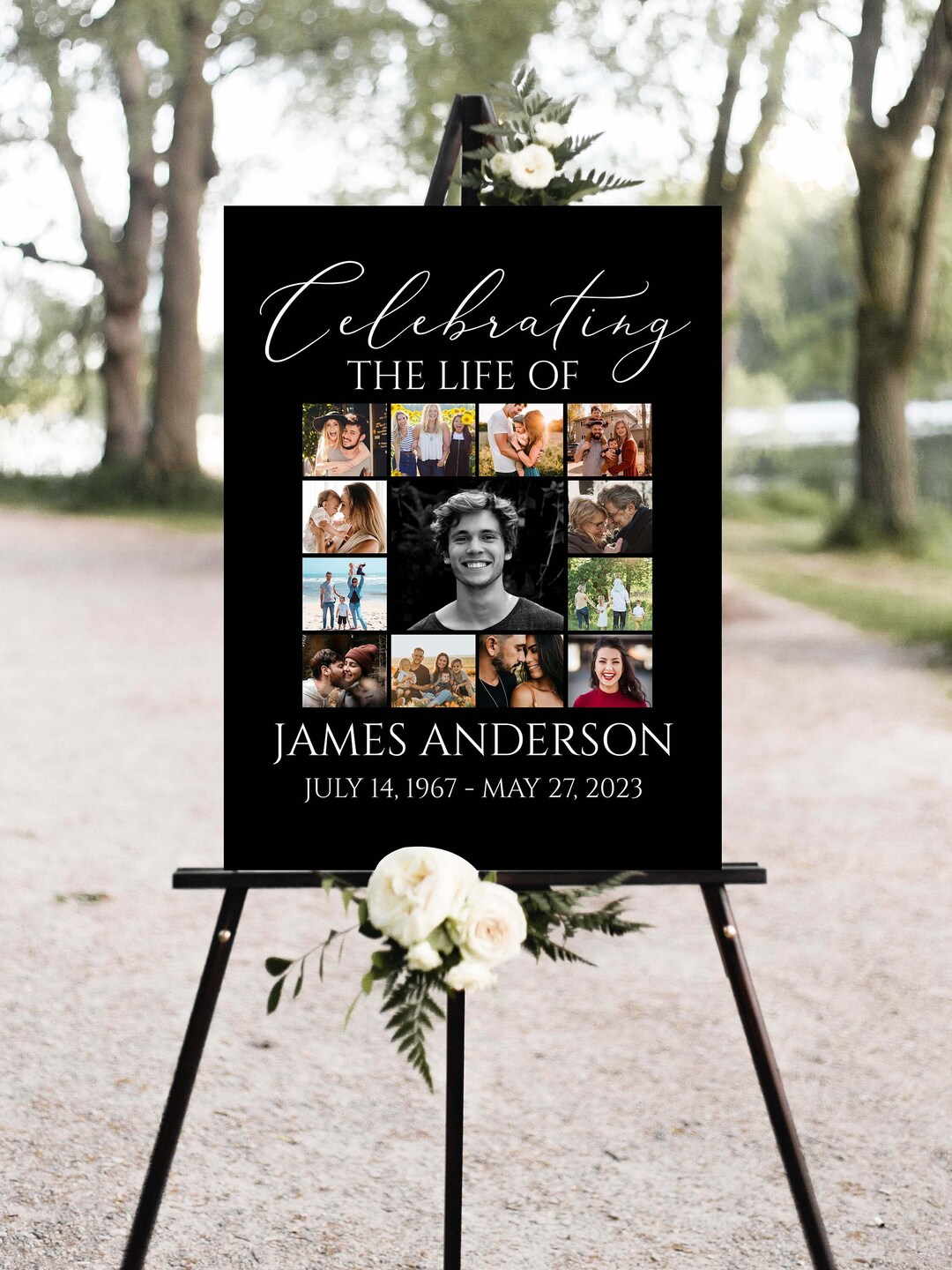 Celebration of Life Black Multiple Photos Funeral Welcome Sign Editable ...