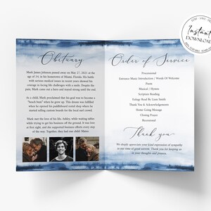 11x17 Blue Watercolor Funeral Program Celebration of Life Program Blue ...