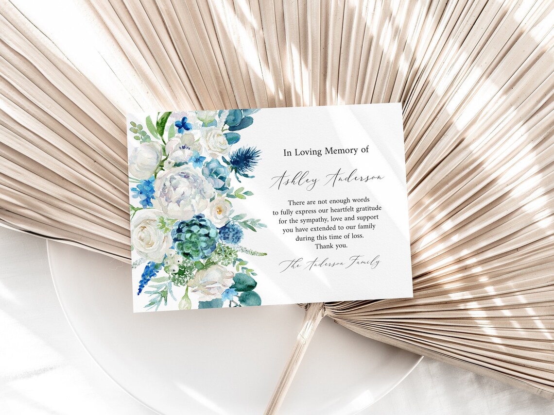 In Loving Memory of Sympathy Card Blue Flowers Funeral Thank | Etsy