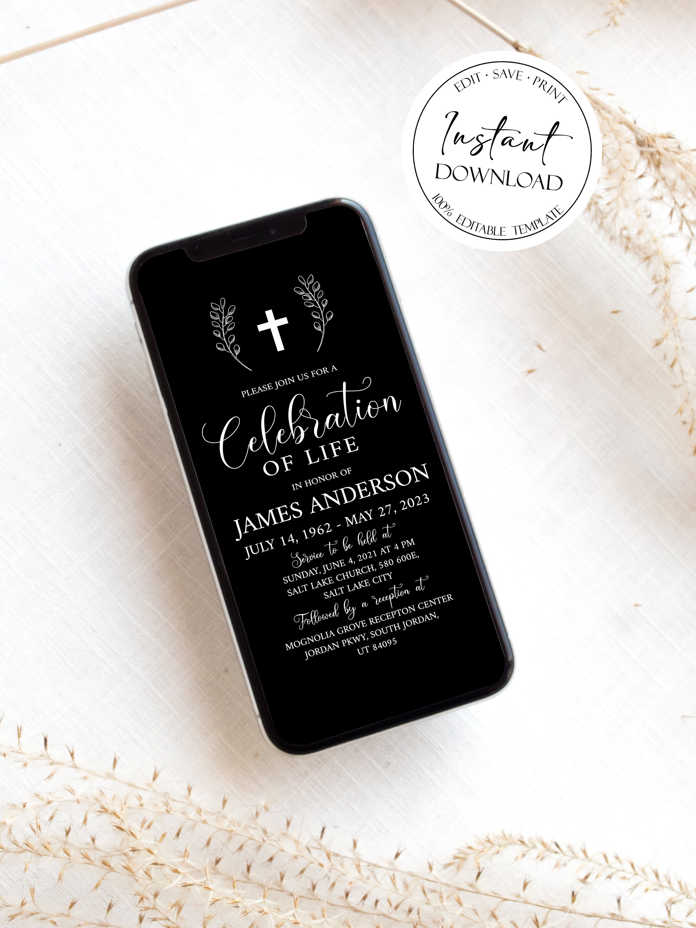 Digital Funeral Invitation Celebration of Life Invitation - Etsy