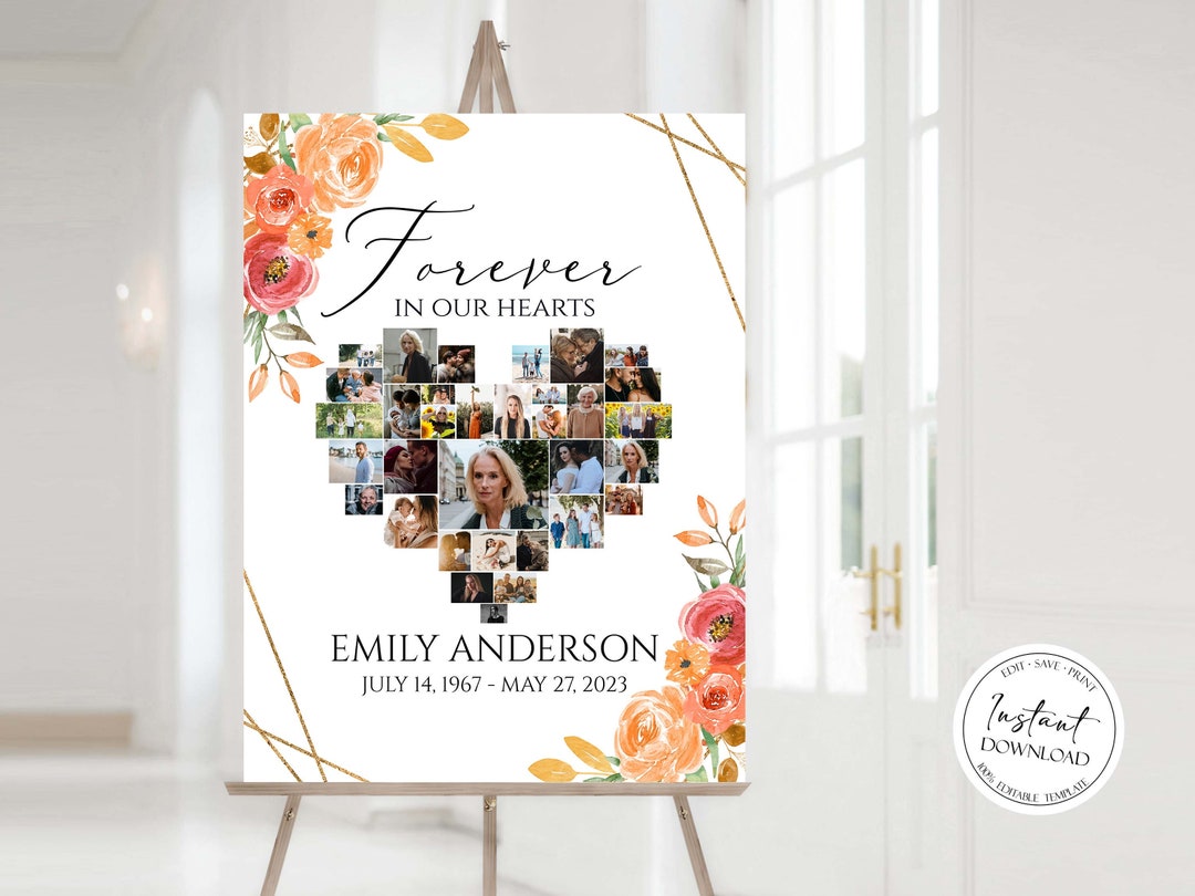 Celebration of Life Heart Funeral Welcome Sign, Fall Hearts Memorial ...