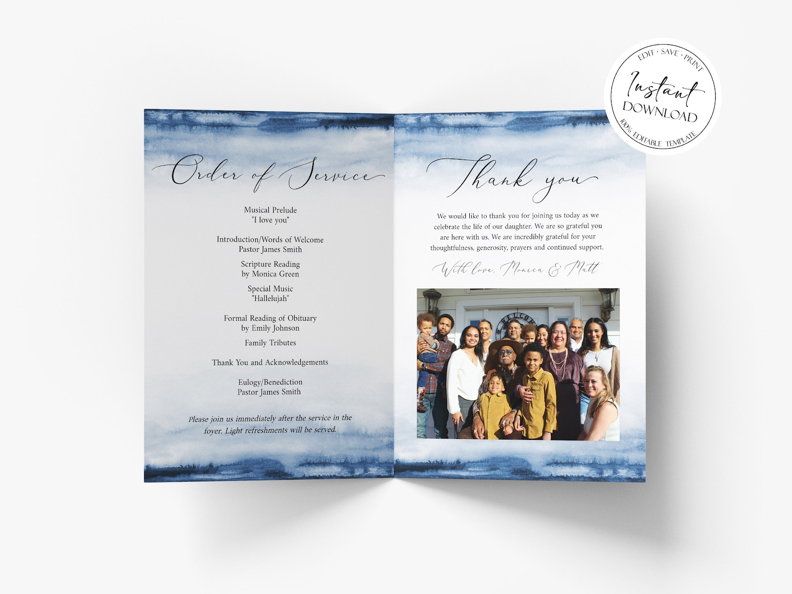 Blue Watercolor 8 Page Baby Funeral Program, Funeral Service Program ...