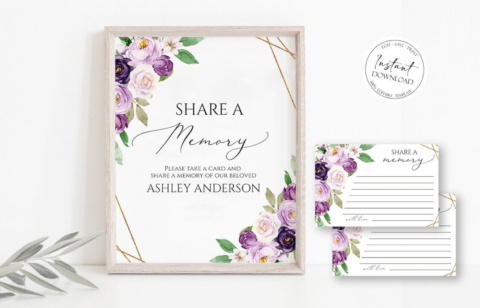 Share a Memory Funeral Sign Share a Memory Card Purple | Etsy