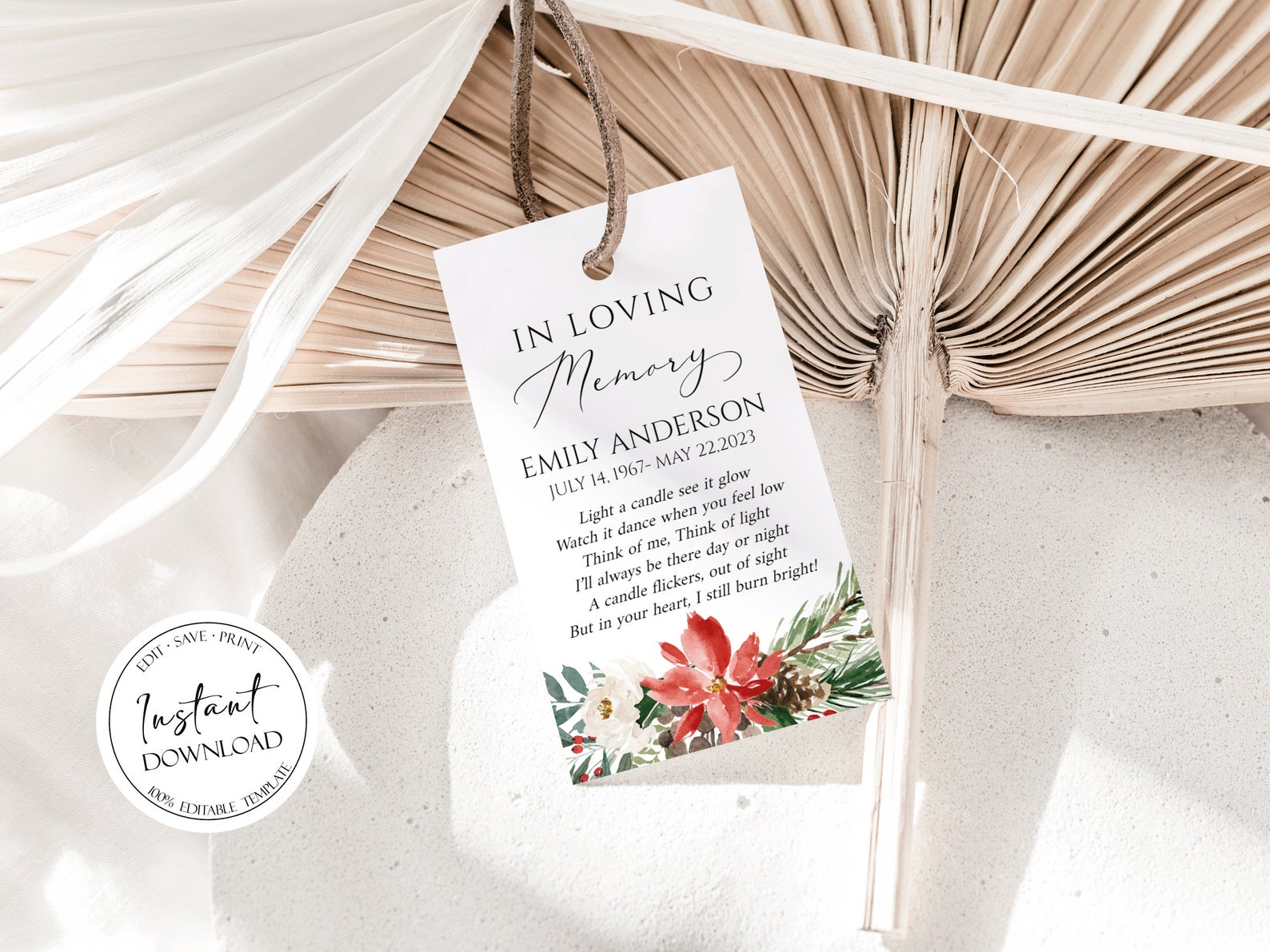 Celebration of Life Christmas Funeral Favor Tag Template, Winter ...