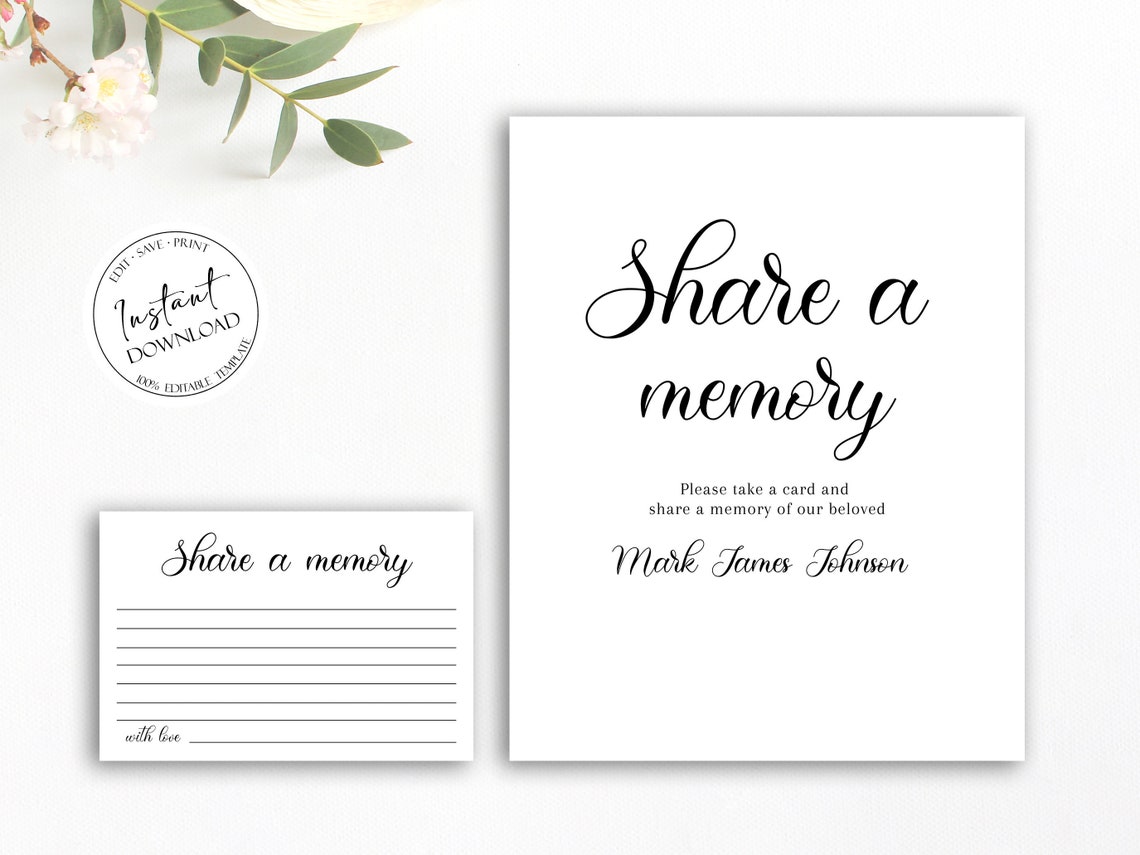 Share a Memory Funeral Sign Share a Memory Card Simple - Etsy