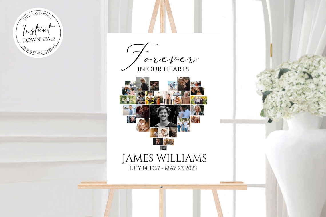 Celebration of Life Heart Funeral Welcome Sign Editable Heart - Etsy