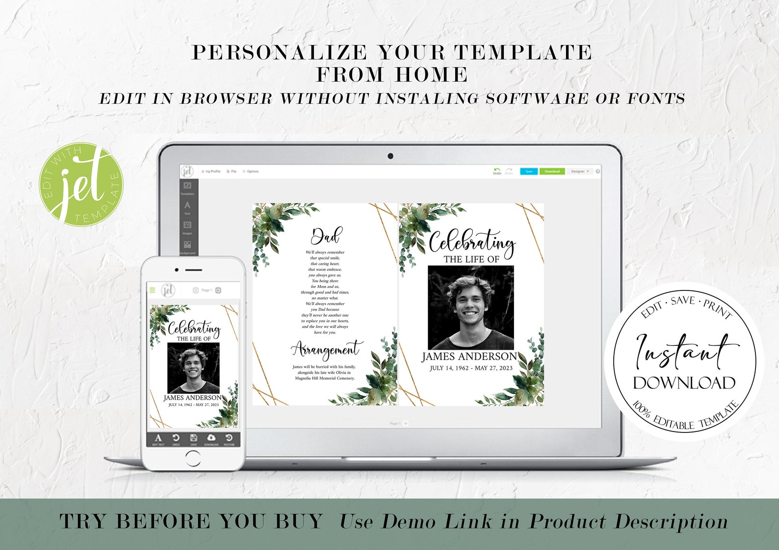 11x17 Celebration of Life Funeral Program Template Greenery - Etsy