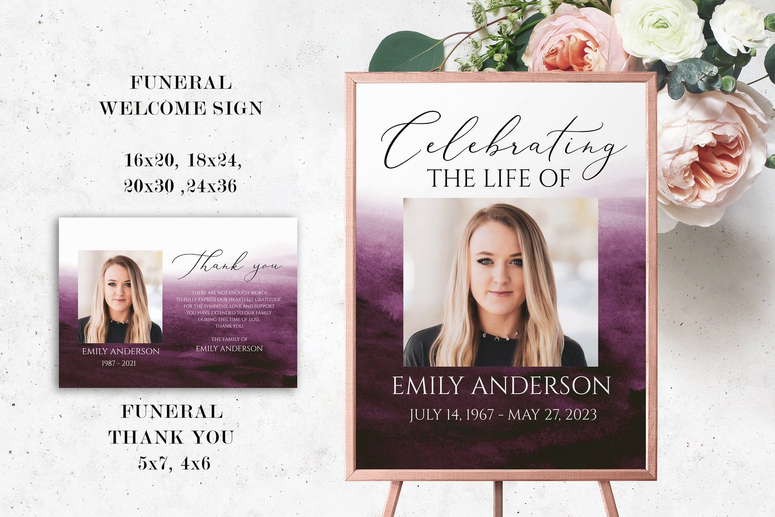 Purple Watercolor Funeral Bundle Templates Memorial Package - Etsy