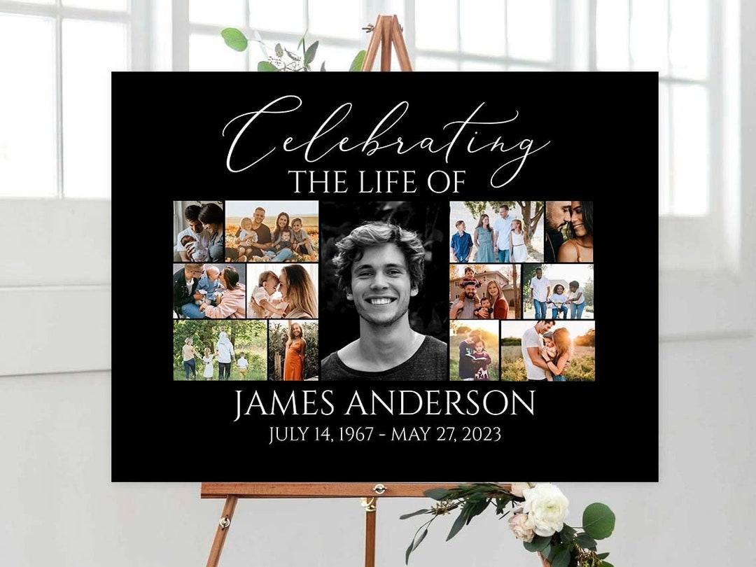 Celebration of Life Multiple Photos Black Funeral Welcome Sign ...