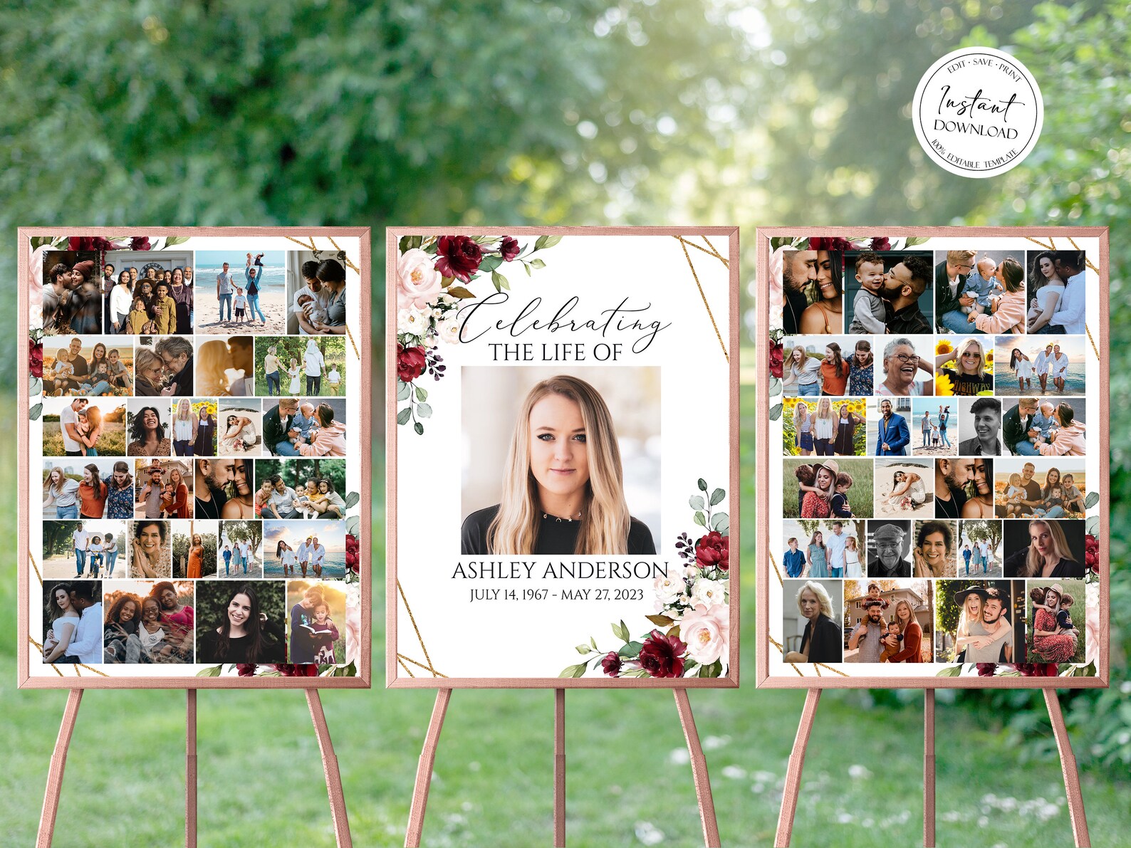 Celebration of Life Funeral Poster Red Roses Photo Collage - Etsy
